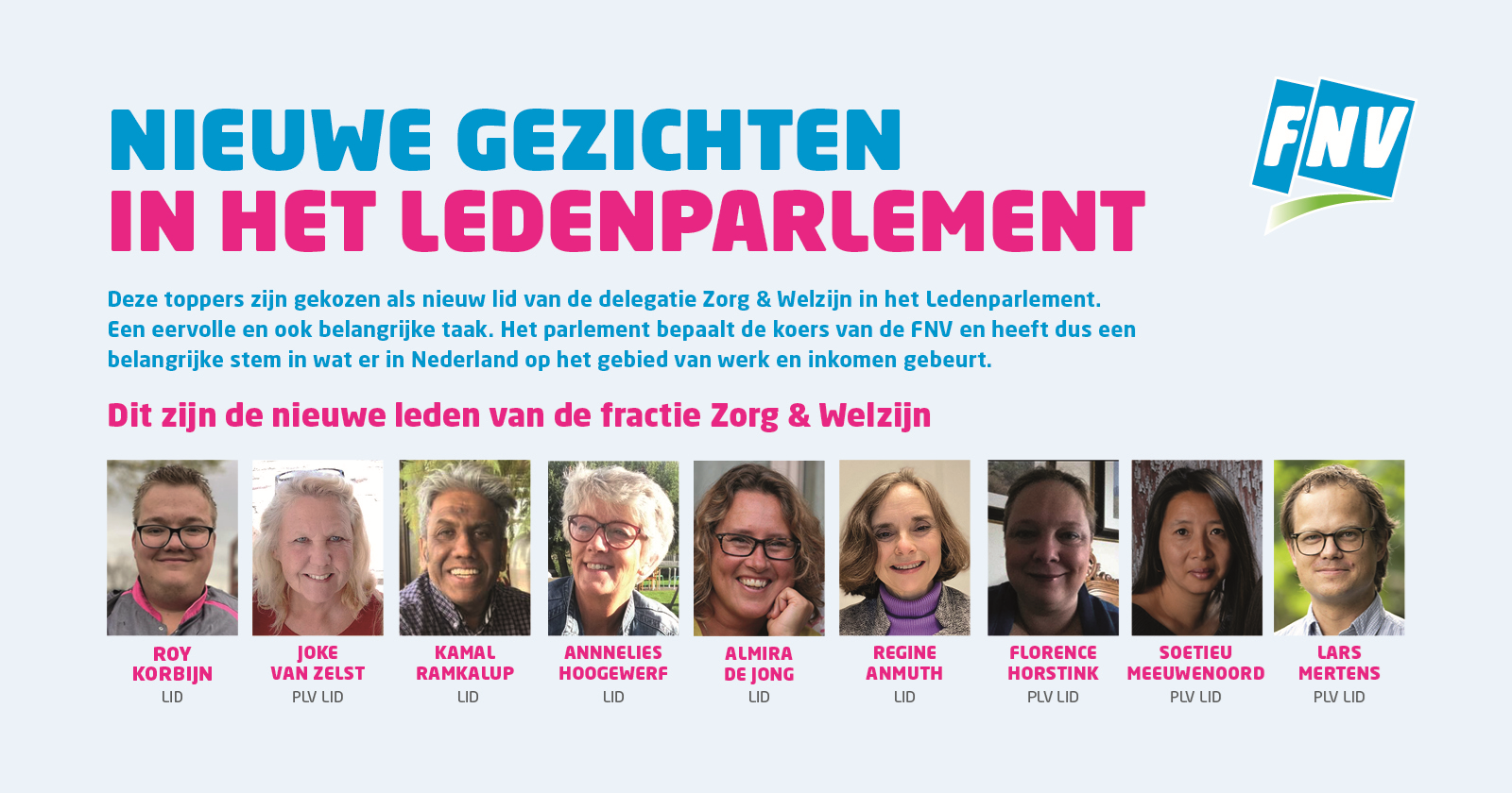 Dit zijn jouw vertegenwoordigers van het Ledenparlement - FNV
