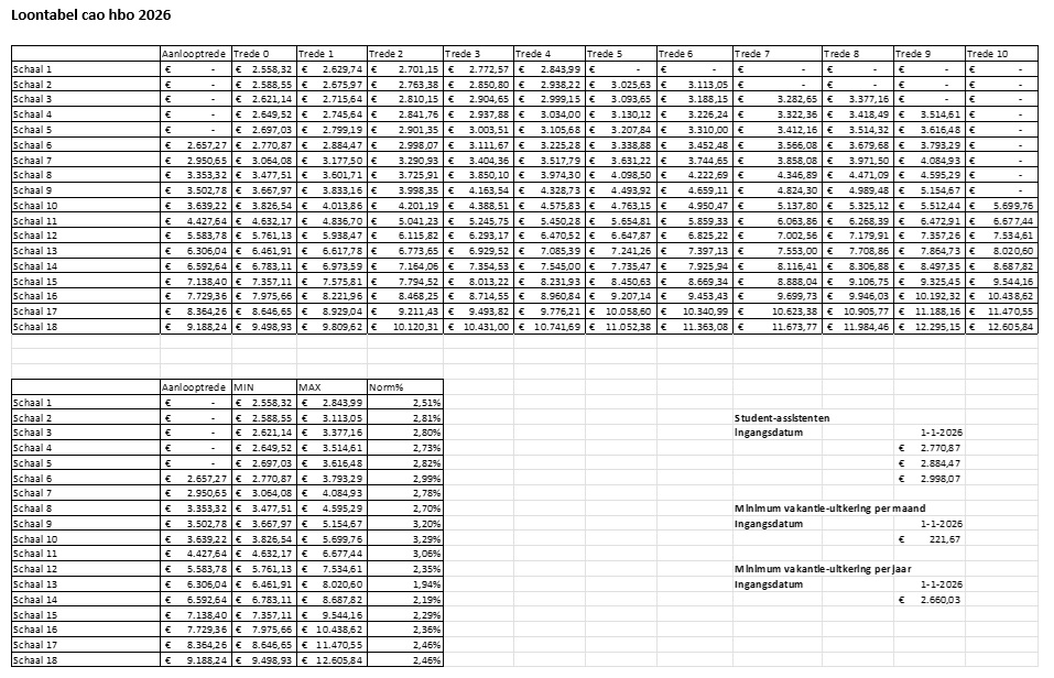 Salarisschalen Hbo 2026 - FNV